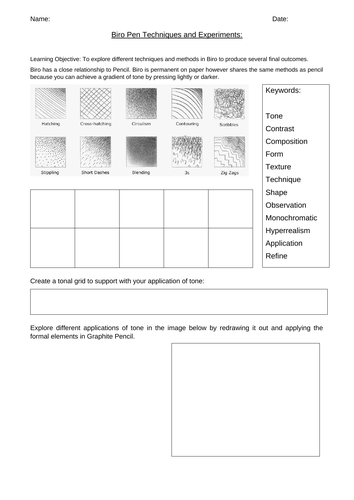 Biro Techniques Worksheet | Teaching Resources