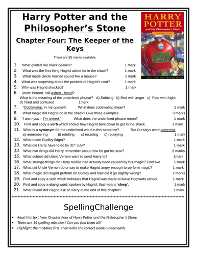 Harry Potter and the Philosopher's Stone: Chapter Four Comprehension ...