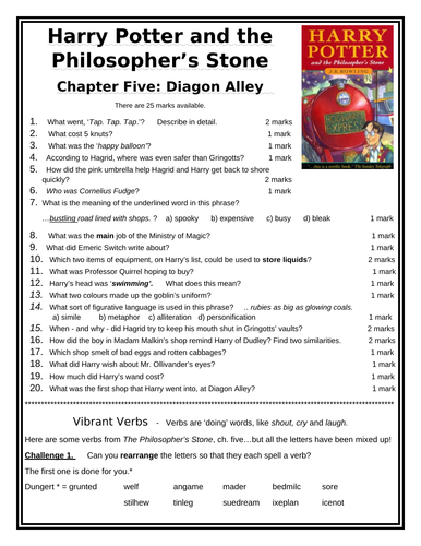 Diagon Alley: Harry Potter Chapter Five Comprehension / Guided Reading ...