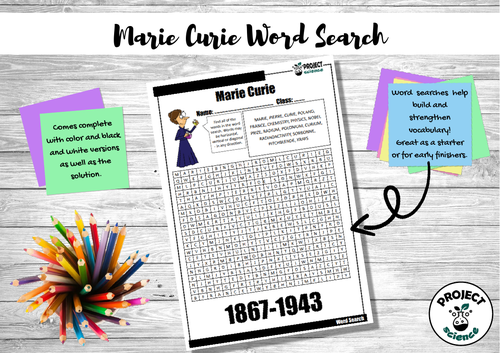 Marie Curie Word Search | Teaching Resources Marie Curie Word Search | Teaching Resources