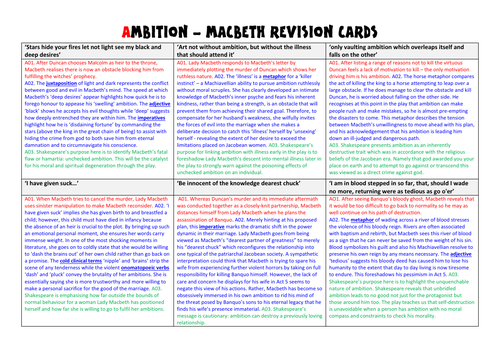 Macbeth Revision Cards on 6 Themes | Teaching Resources