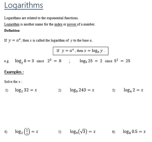 Mathematics Advanced Exponential & Logarithms Booklet - Year 11 ...