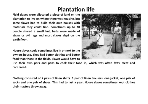 Plantation life - Slavery | Teaching Resources