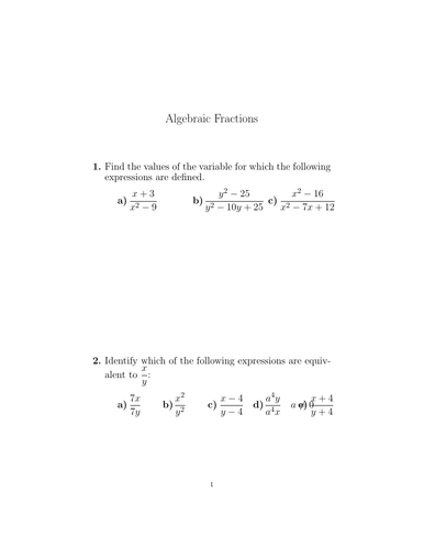 Algebraic Fractions Worksheet No 2 (with solutions) | Teaching Resources
