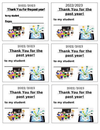 End of the Year Thank You Cards | Teaching Resources