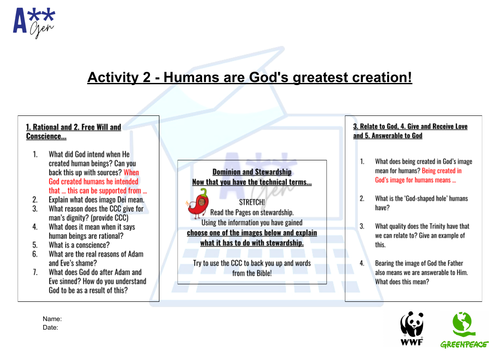 RE EDEXCEL A GCSE | Catholic Christianit - 1.4 Humanity as God's ...