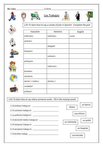 SPANISH - JOBS - LOS TRABAJOS | Teaching Resources
