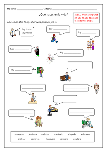 SPANISH - JOBS - LOS TRABAJOS | Teaching Resources