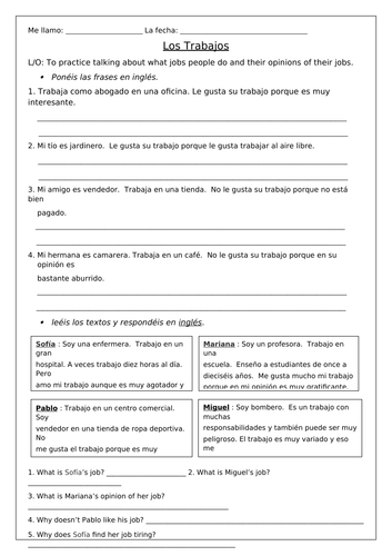 SPANISH - JOBS - LOS TRABAJOS | Teaching Resources