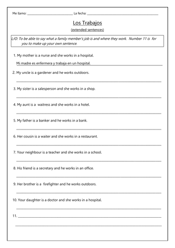 SPANISH - JOBS - LOS TRABAJOS | Teaching Resources