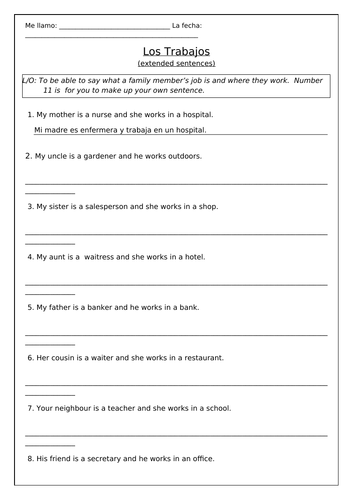 SPANISH - JOBS - LOS TRABAJOS | Teaching Resources