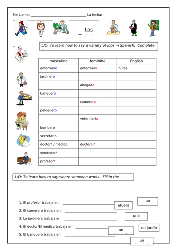 SPANISH - JOBS - LOS TRABAJOS | Teaching Resources