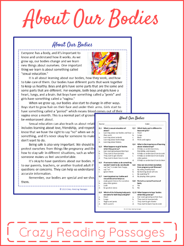 About Our Bodies Reading Comprehension Passage and Questions - PDF ...