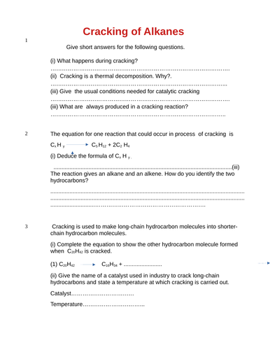 Cracking alkanes worksheet | Teaching Resources