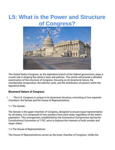 Congress Power Structure | Teaching Resources