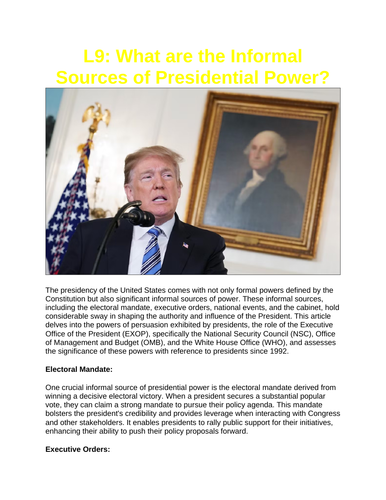 Presidential Power Informal Sources | Teaching Resources