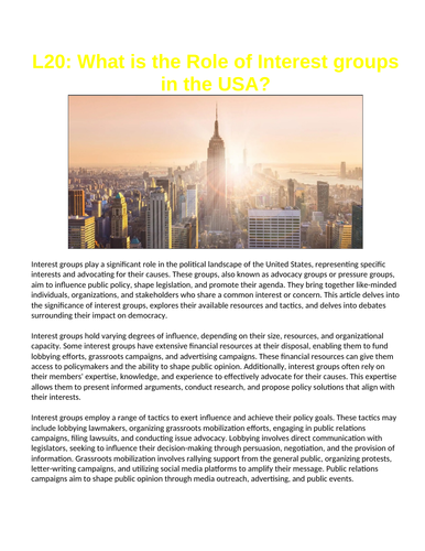 Interest Groups Role USA | Teaching Resources