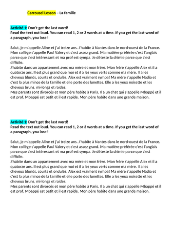 Carousel lesson - La famille | Teaching Resources