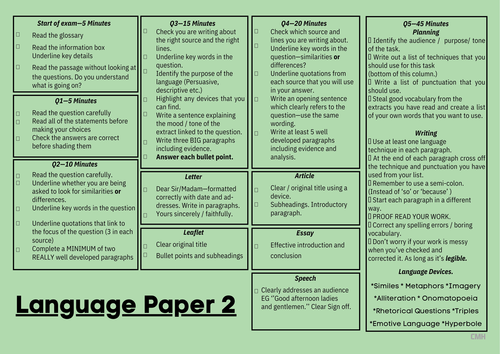 Language Paper 1 & Paper 2 Knowledge Organiser *UPDATED* | Teaching Resources