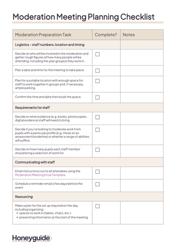 English Writing Moderation Meeting Checklist | Teaching Resources