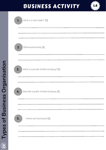 IGCSE Business unit 1.4 Types of Business organisation | Teaching Resources