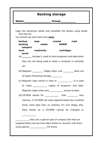 STORAGE TYPES | Teaching Resources