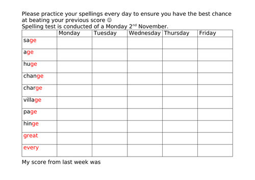 Year 2 Weekly Spellings - Whole Year | Teaching Resources