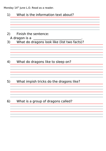 Dragons information text Year 1 | Teaching Resources