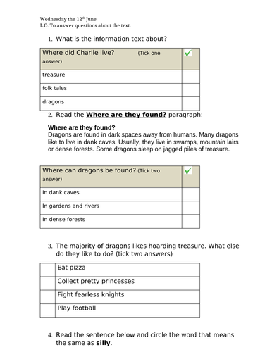 Dragons information text Year 1 | Teaching Resources