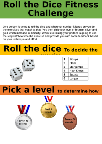 Roll the dice fitness challenge | Teaching Resources