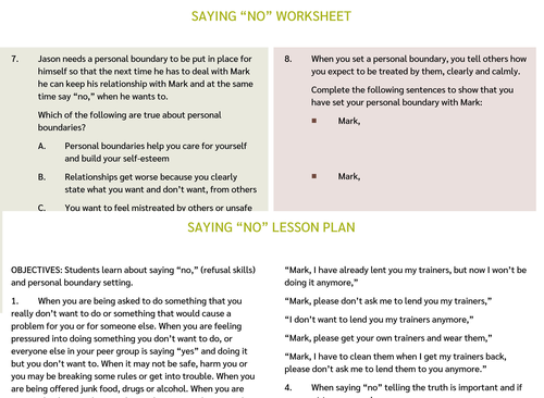 Refusal Skills (Saying "No") Worksheet and Lesson Plan (UK) | Teaching ...