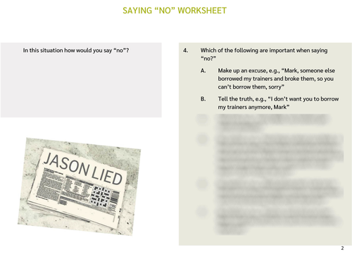Refusal Skills (Saying "No") Worksheet and Lesson Plan (UK) | Teaching ...