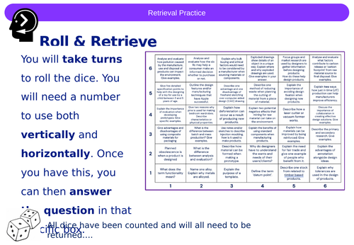 Retrieval Practice - GCSE D&T AQA 8552 Revision - Roll & Retrieve ...