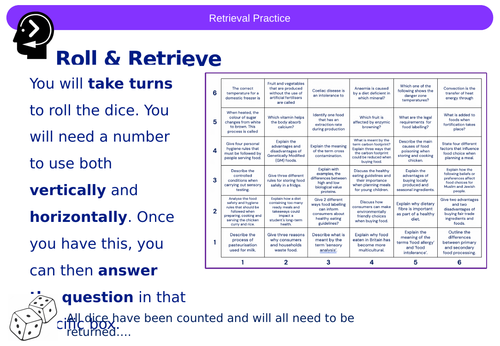 Retrieval Practice - GCSE Food P&N AQA 8585 Revision - Roll & Retrieve ...