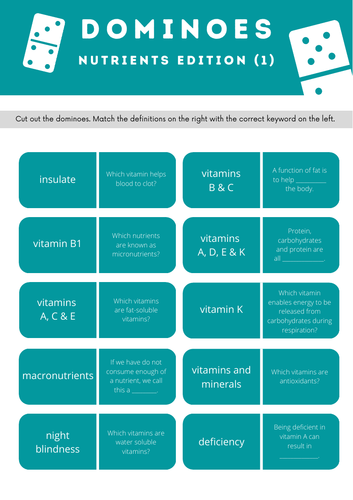 Nutrients Revision Activity: Dominoes | Teaching Resources