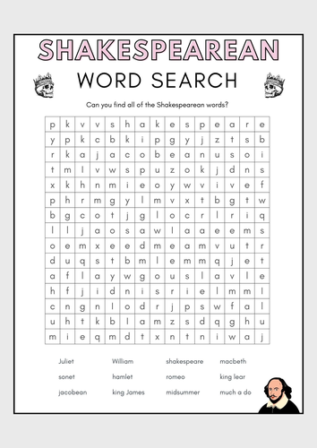 Shakespearean Word Search Starter Activity | Teaching Resources