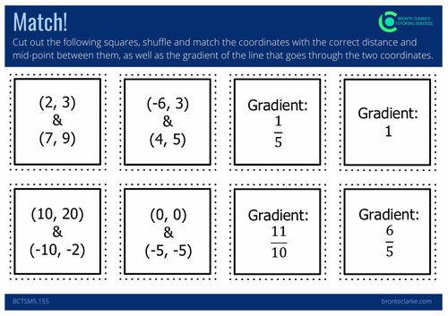 Match! Gradient, Midpoint, Distance Between 2 Points Activity | Teaching Resources