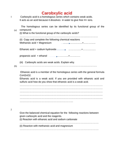 Carboxylic acid and Ester worksheets for Edexcel international IGCSE ...