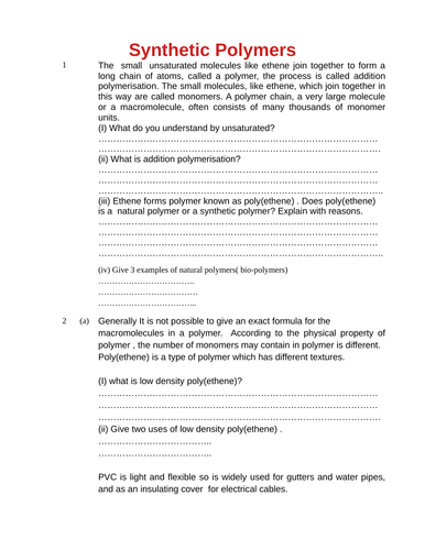 Synthetic polymers for Edexcel international GCSE (9-1) students ...