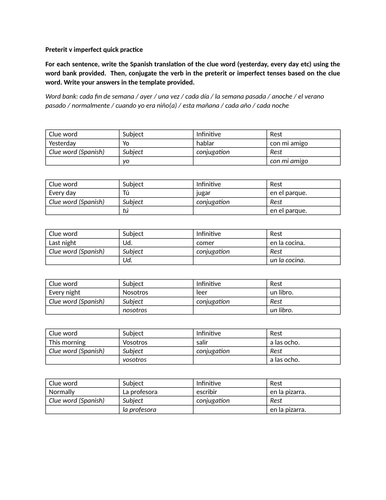 Preterit imperfect quick practice | Teaching Resources