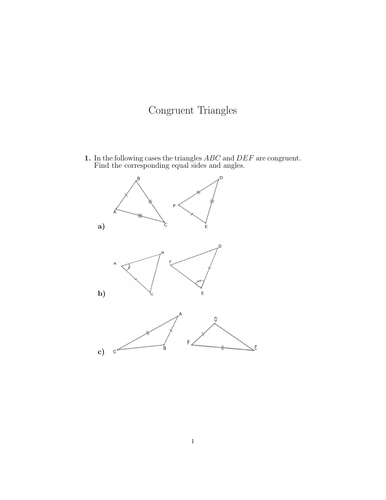 Congruent Triangles Introduction Worksheet (with solutions) | Teaching ...