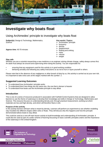 Investigate why boats float | Teaching Resources