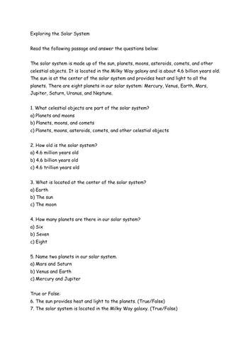 Year 5/6 Comprehension: Exploring The Solar System | Teaching Resources