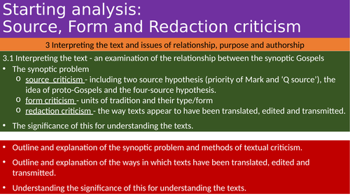 Edexcel A level RS 3.1.4 Redaction Criticism | Teaching Resources