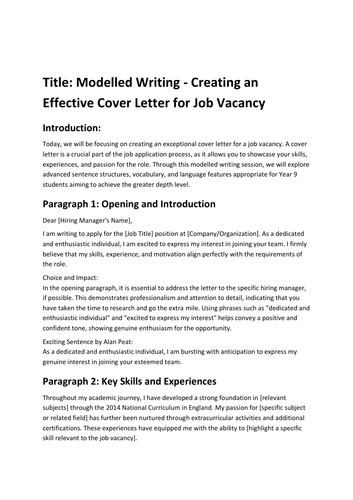 Cover Letter Writing Activity | Teaching Resources