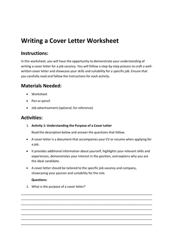 Cover Letter Writing Activity | Teaching Resources