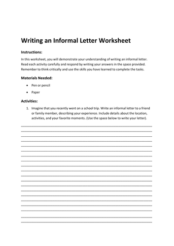 Informal Letter Activity | Teaching Resources