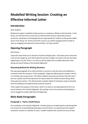 Informal Letter Activity | Teaching Resources