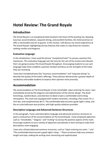 Hotel Review Writing Task | Teaching Resources