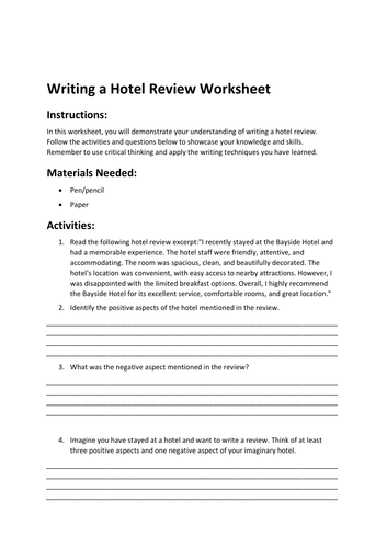 Hotel Review Writing Task | Teaching Resources